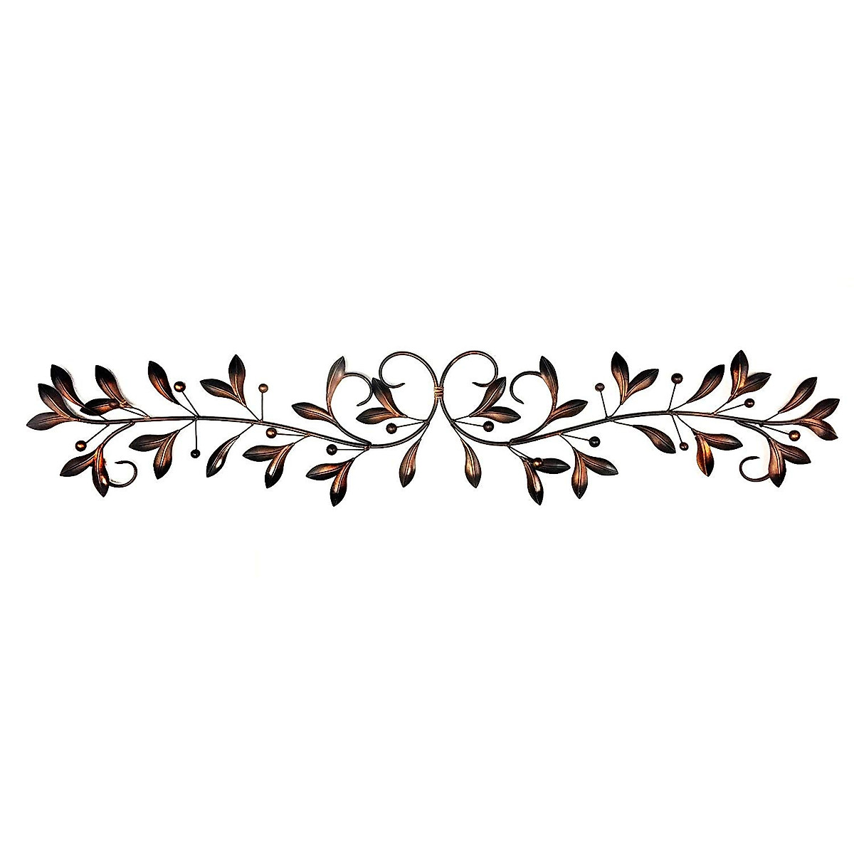 Bellaa 21956 Metal Wall Decor Over The Door Window Olive Branch Leaf Scroll Wrought iron Plaque Hanging Art Boho Home Decor Garden Patio Farmhouse Ranch Floral Accents 48 inch