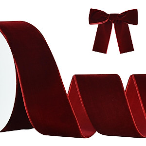 TONIFUL Burgundy Velvet Ribbon 2 Inch x 10yds, Vintage Velvet Ribbons, for Christmas Wreath Decoration Handmade Craft Ornaments Gift Wrapping & Bow Making, Valentine's Day Wedding Bouquet packaging