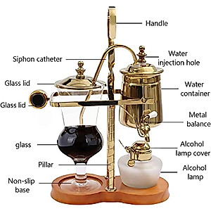 BEYANEE Belgian/Belgium Balance Siphon Coffee Maker,Family Syphon Coffee Maker,Elegant Double Ridged Fulcrum with Tee Handle,Elegant Design Retro-Style - Classic Gold…