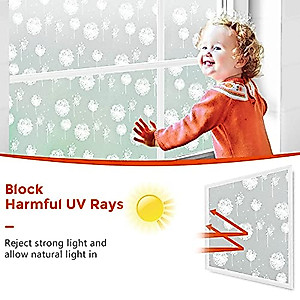 Viseeko Privacy Window Film Non-Adhesive Window Film Frosted Static Cling Glass Film Dandelion Patterns Window Stickers for Doors Home Living Room Kids Bedroom (17.5 x 78.7Inches)