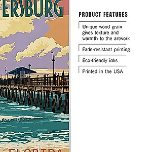 Lantern Press 6x9 Inch Wood Sign, Ready to Hang Wall Decor, St Petersburg, Florida, Pier and Sunset