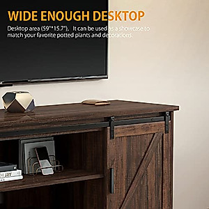 Kasibie Farmhouse 65" TV Stand, Modern TV Stand Brown, Entertainment Center with Storage Cabinet, Sliding Barn Door Media Cabinet (Brown)
