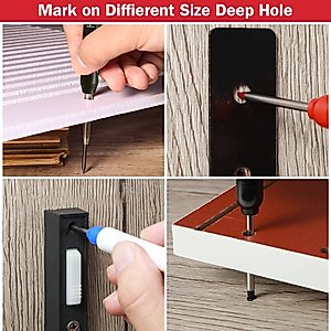 Mechanical Carpenter Pencil Set, 3 Pcs Woodworking Pencil with Built in Sharpener and 12 Pcs Refills, 3 Pcs Long Nose Deep Hole Marker Pen, Scriber Marking Tools for Architect (Red, Black, Yellow)