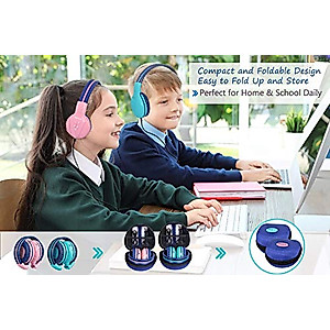 2 Pack of SIMOLIO Wireless Bluetooth Kids Headphone with Hard Case,Wireless Kids Safe Headphone Volume Limited, Wireless Headphones for Girls,Boys,Over-Ear Kids Headphone for School,Travel (Mint,Pink)
