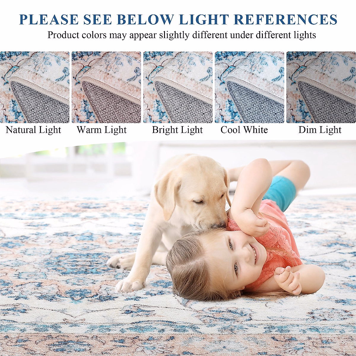 Mcadore 8x10 Area Rugs Washable Boho Rug, Non Slip Carpet for Living Room, Bedroom, Kitchen, Soft Low-Pile Rug, Lvory/Floral