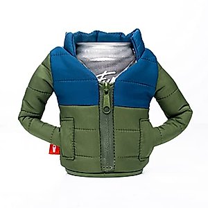 Puffin - The Puffy Beverage Jacket, Insulated Can Cooler, Olive Green/Sailor Blue
