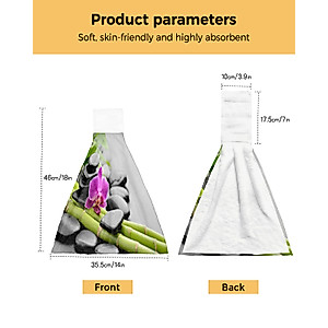 2 PCS Kitchen Hand Towels, Orchid Dew Basalt Stones Floral Aromatherapy Soft Plush Hanging Tie Towels with Loop for Kitchen Bathroom Dish Cloth Tea Bar Towel Close-up Purple Floral