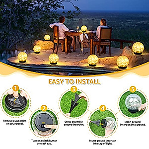 ASOMST 2-Pack Garden Solar Lights Outdoor, Cracked Glass Ball Light Waterproof, Decorative Solar Globe Lights Warm White, LED Solar Powered Ground Lighting for Yard Pathway Patio Lawn Outside Decor