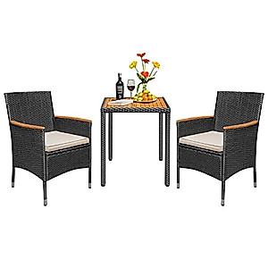 Greesum 3 Piece Patio Furniture Outdoor Dining Wicker Table & Chairs, Beige