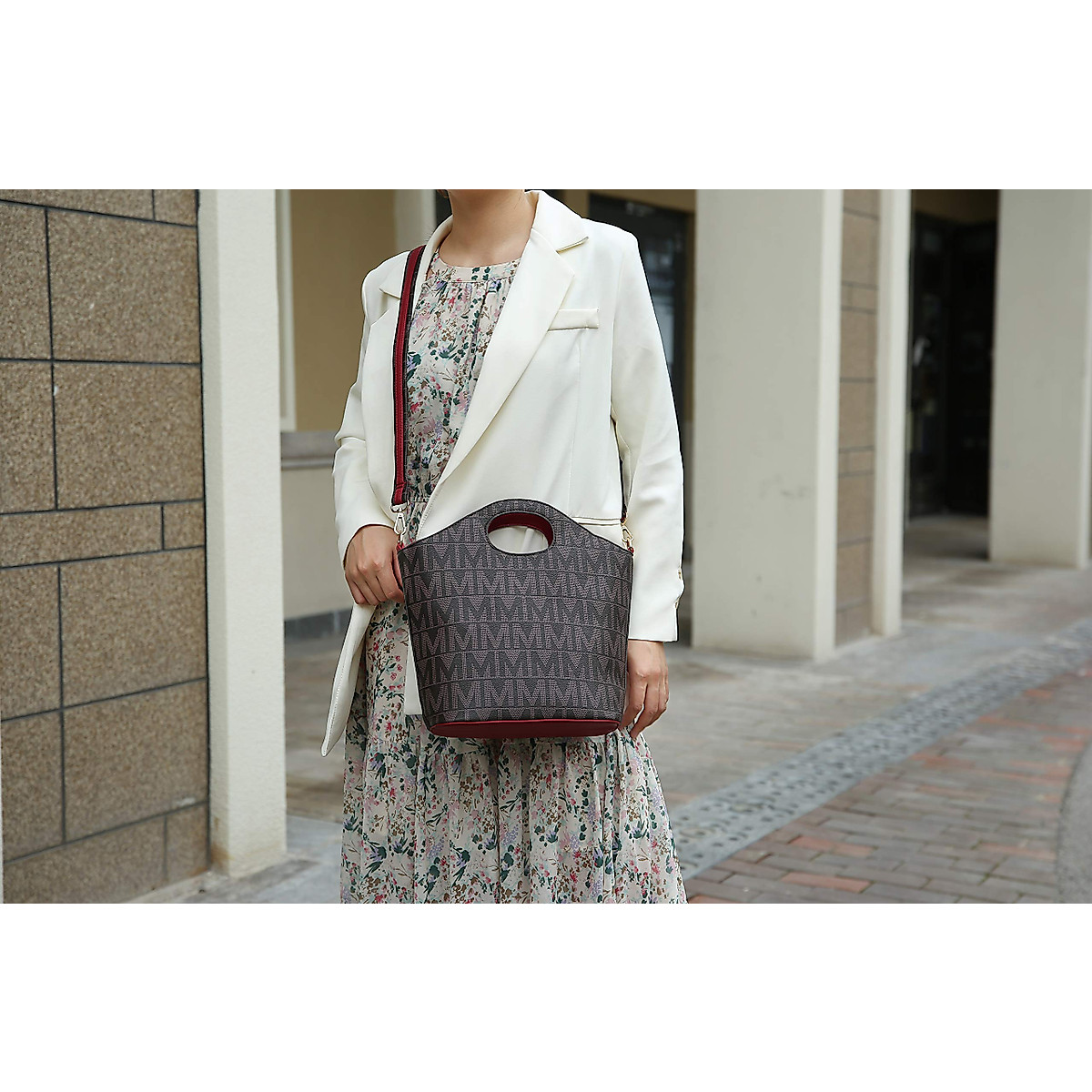 MKF Tote Shoulder Bag, Satchel Handbag for Women Set PU Leather Top Handle Purse, Gold-Tone Hardware Burgundy