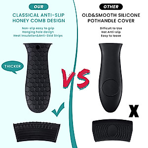 8 Pieces Silicone Hot Handle Holder Non Slip Pot Holders Cover Assist Hot Pan Handle Rubber Heat Resistant Pot Sleeve Grip Cookware Handle for Frying Cast Iron Skillet Metal Pan (Black)