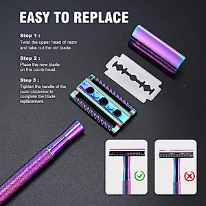 KINGHOOD Safety Razor Single Blade for Men with 10 Double Edge Blades Metal Reusable Eco Friendly Razors Colorful