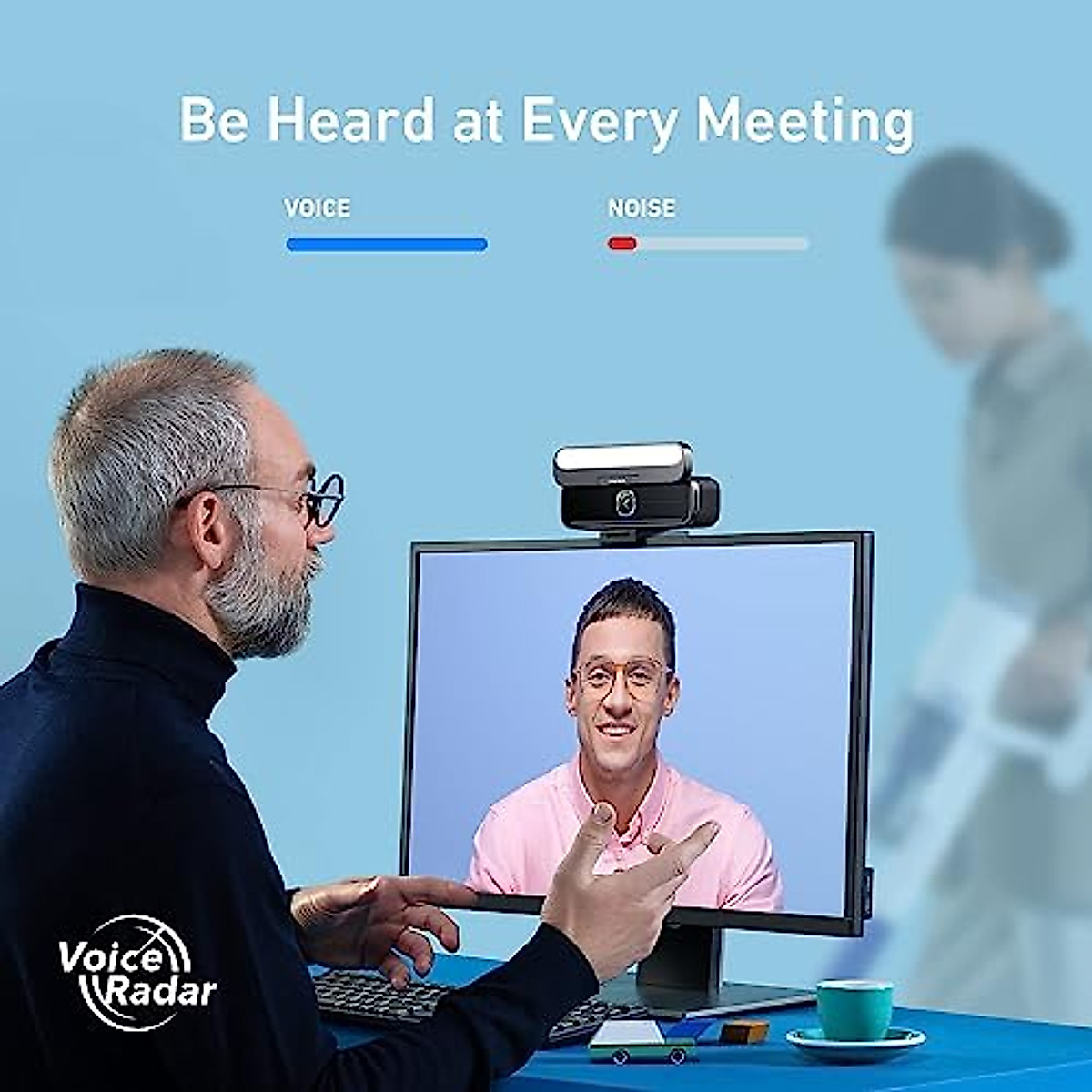 AnkerWork B600 Video Bar, 4-in-1 Design, 2K Computer Camera with Speaker and Microphone, Built-in Light, AI Video Conference Cam, Noise Cancellation, 4-Mic Array, Ideal for Remote Work