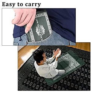 MuslimTravel Prayer Rug with Compass,Pocket Size Praying Mat Best Islamic Gift for Muslim (Dark Green&Black)