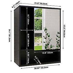 SMIBUY Bathroom Mirror Cabinet Wall Mounted, Bamboo Space Saver Medicine Cabinet, Wall Hanging Over Toilet Storage Cabinet with Mirror Door and Adjustable Shelf (Black)