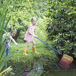 PLUSINNO Kids Fishing Net, Telescopic Lightweight Landing Net with Aluminum Pole Handle and Nylon Mesh, Catch and Release Butterfly Net for Kids Youth Outdoor (1 Pack-Blue)