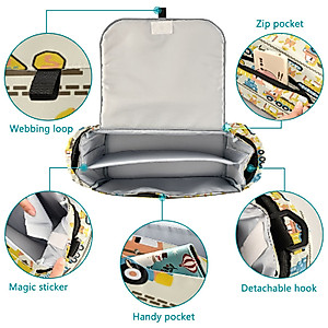 Cartoon Car Stroller Organizer with Cup Holder Universal Stroller Organizer Bag Detachable Shoulder Strap Stroller Accessories for Diaper Snacks Toys Keys Fit All Baby Stroller