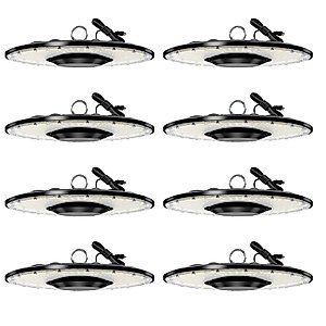 UFO LED High Bay Light - 150 W 22500 LM (Eqv.600 W MH/HPS) 5000 K 100-277 V 5 Feet Cable with US Plug for Warehouse Workshop Factory Gym Garage Barn Shop - ETL Listed (8 Pack)