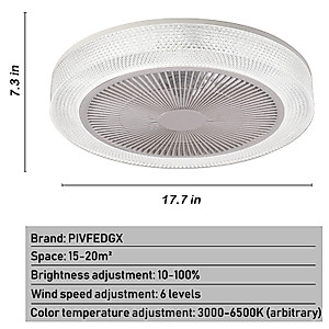 PIVFEDGX Modern Ceiling Fan with Light and Remote Control, Bedroom Semi-Closed Bladeless Low Profile Fan, LED 3000-6500K Dimmable Lighting, 6 Speed Wind Speed Reversible Blades 18in