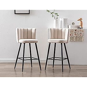 Kmax 30 Inch Bar Stools Set of 2 Modern Fabric Bar Stools with Black Footrest Petals Seat for Kitchen Island&Bar, Beige