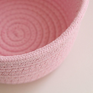 CHDHALTD Cotton Rope Woven Storage Basket,Small Basket Gift Baskets Toy Storage Basket Key Tray Living Room Bathroom Storage Basket(L,Pink)