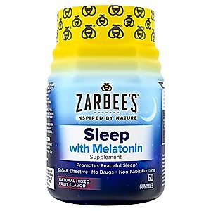 Zarbee's Melatonin Gummies 3mg Sleep Supplement to Promote Peaceful Sleep, Natural Mixed Fruit Flavor, Adults Gummy Age 12 Up, 60 Count