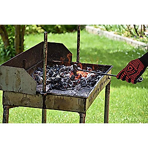 BBQ Heat Resistant Gloves 1472℉ for Men and Women - Extreme Heat Proof Grills Glove with Non-Slip Silicon for Grilling, Cooking, Baking for Oven, Grill, Smoker (Medium and Large, Black-Red)