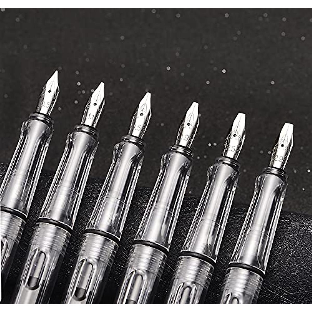 Lanxivi Yongsheng Calligraphy Fountain Pen Set Transparent Clear, 6 Assorted Tip Sizes for Art Drawing and Writing Signature