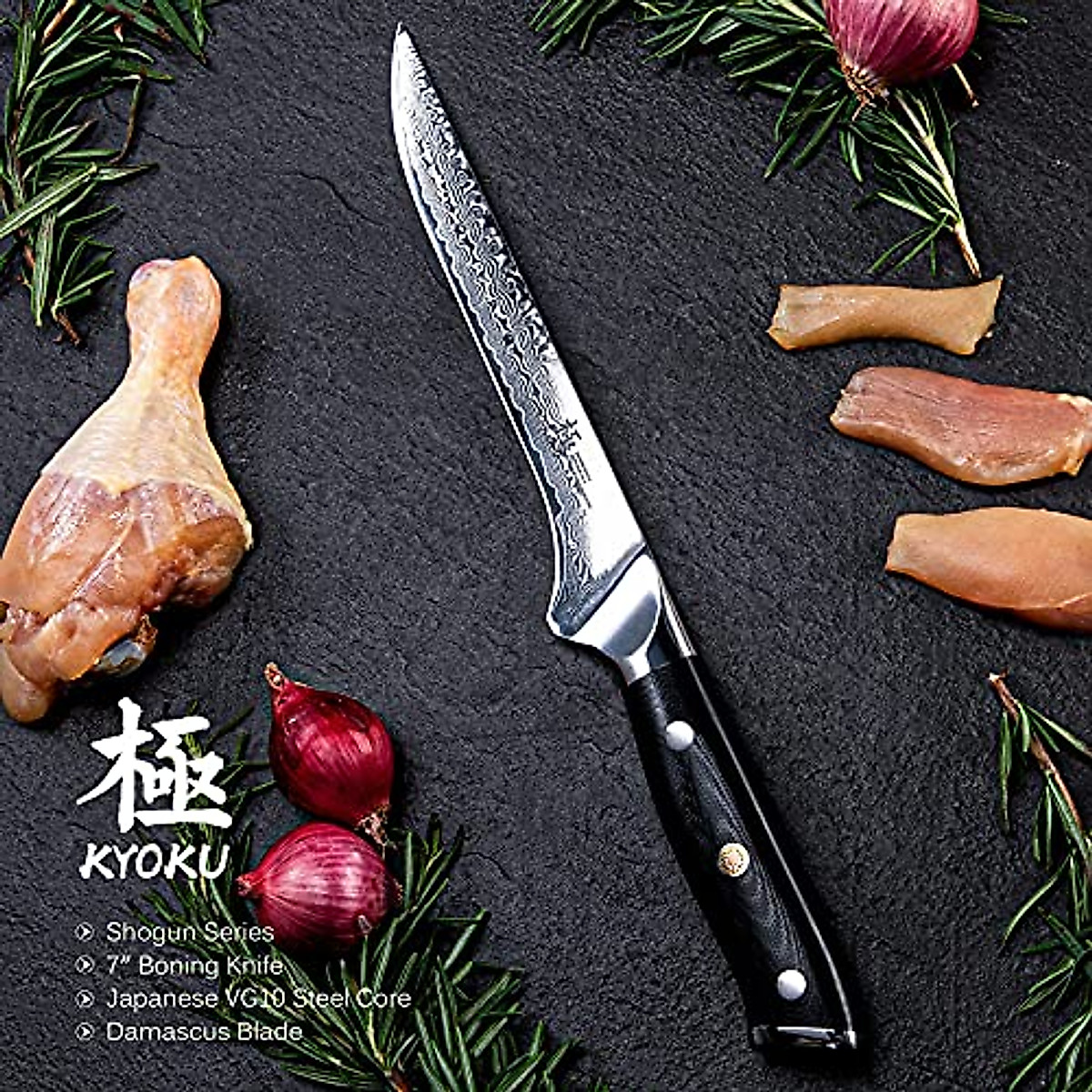 KYOKU Shogun Series 6" Utility Chef Knife + 7" Boning Knife - Japanese VG10 Steel Core Forged Damascus Blade