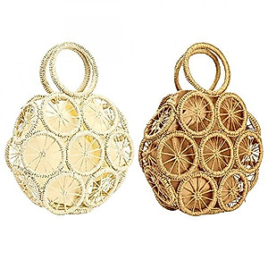 Straw Crossbody Bag for Summer Women Beach Shoulder Top Round Lemon Pattern Tote Handbag (1)