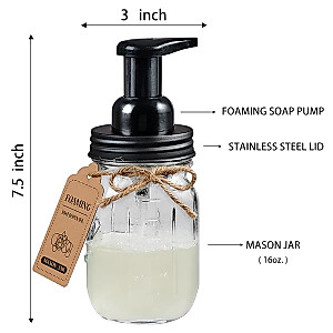Amolliar Mason Jar Bathroom Accessories Set 4 Pack - Foaming Soap Dispenser&2 Qtip Holders&Toothbrush Holder-Rustic Farmhouse Decor Bathroom Organizer Apothecary Jar Country Countertop (Black)