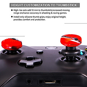 Playrealm FPS Thumbstick Extender & 3D Texture Rubber Silicone Grip Cover 2 Sets for Xbox Series X/S & Xbox One Controller(Camouflage Red)