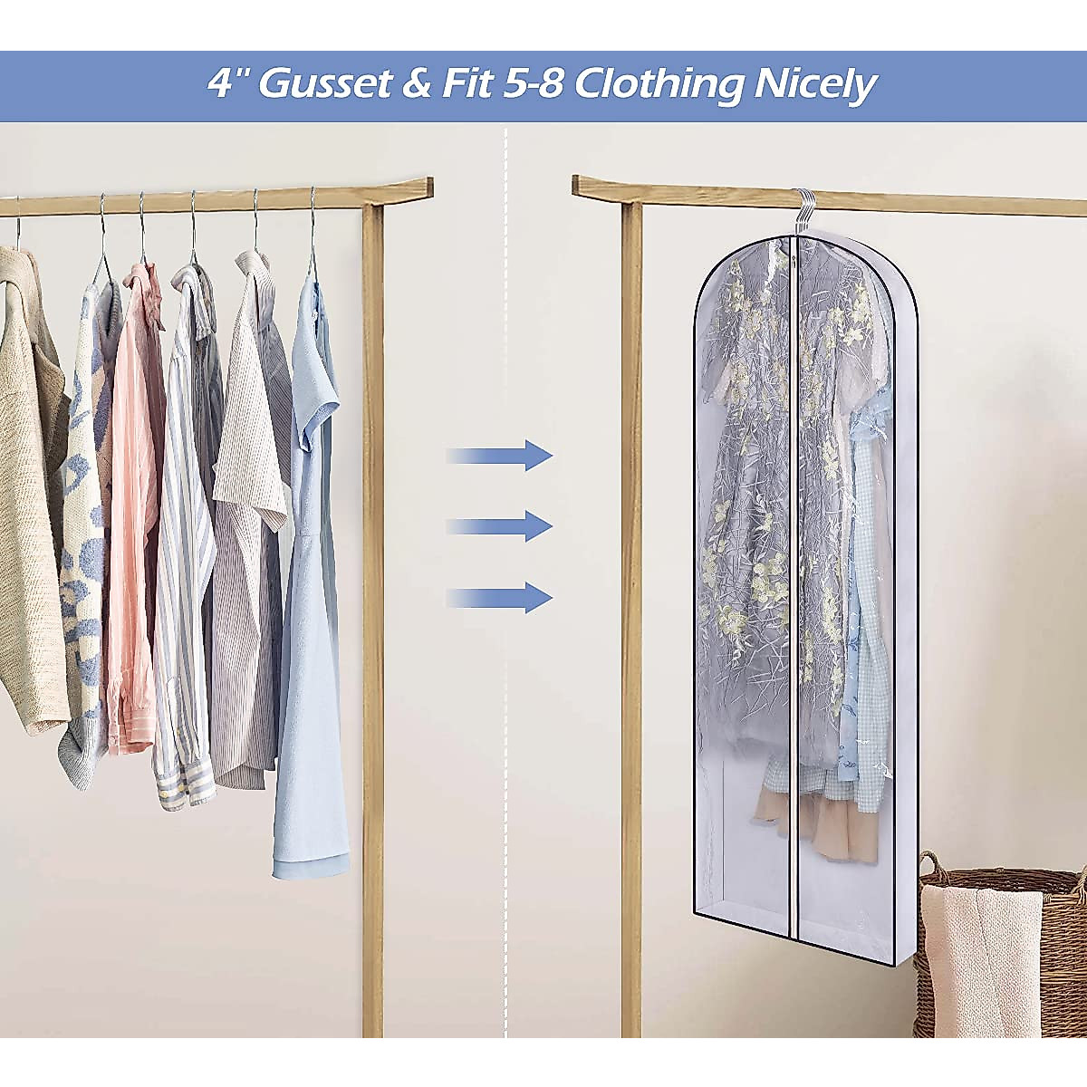 SLEEPING LAMB 60" Gusseted Garment Bags for Closet Storage Clear Dress Bag Hanging Clothes Storage for Long Gowns, Coats, Sweaters, 2 Packs