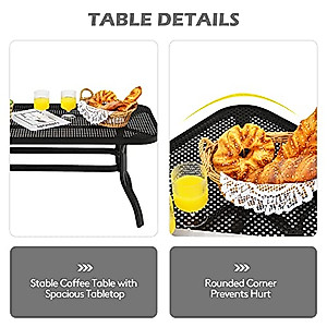 Giantex Patio Loveseat with Coffee Table Outdoor Bench with Cushion and Metal Frame, Loveseat Porch Furniture Set Sofa for Garden, Yard, Patio or Poolside (Light Beige & Black)