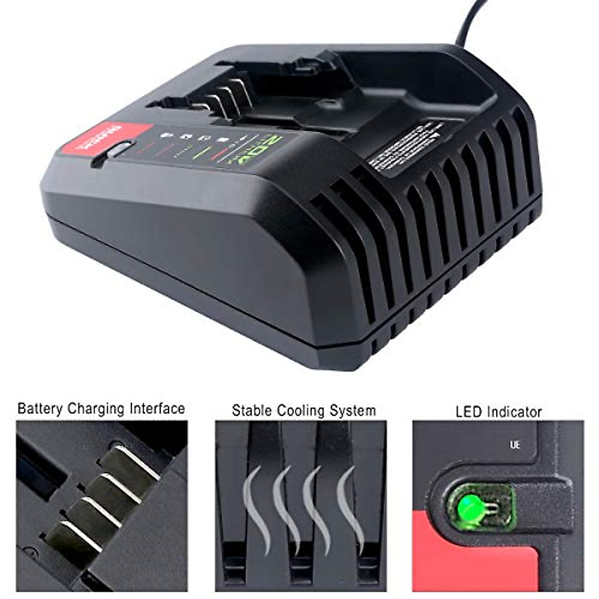 Elefly 20V Battery Charger PCC692L Replacement for Porter Cable 20V Lithium Battery PCC680L PCC685LP and Compatible with Black Decker 20V Battery LBXR20 LB2X4020