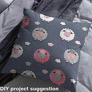 jejeloiu Sheep Upholstery Fabric by The Yard, Cute Sheep Pattern Reupholstery Fabric for Chairs,Farm Animals Decorative Waterproof Outdoor Fabric, 2 Yards White Pink Blue