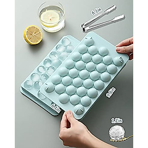 EWRITN Ice Cube Tray, Round Ice Ball Maker for Freezer,Circle Ice Trays Making 99pcs with Sphere Ice Balls Chilling Drinks （3Pack Blue Trays, 3 Steel Metal Straws,1 Ice Bucket Scoop & Tong）