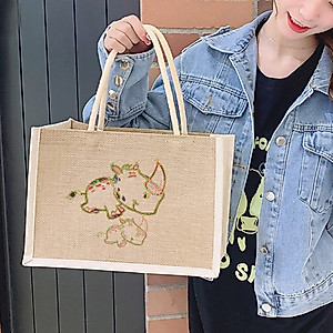 MEIANJU Jute Tote Bag Natural Reusable Jute Tote Bag with Handles Gift Bag Wedding Party Shopping Bridesmaid Favors Blank Burlap Bag Embroidery DIY Art Crafts Print Decoration 12.5"x8.6"x5.8"Pack of6