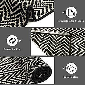 Tyrot Boho Small Bathroom Rugs 2x3 Washable Rug for Entryway Woven Cotton Black and Cream Front Door Mat Farmhouse Reversible Low Pile Front Porch Rug Carpet for Kitchen Foyer Entrance Indoor Laundry