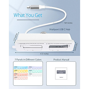 TWOPAN USB C Hub Multiport Adapter for iMac, 6 in 1 USB C to USB Adapter iMac 2024/2023/2021 iMac M4/M3/M1, USB Port Hub with USB 3.0 Ports, SD, MicroSD Card Readers & 7 Color Panels