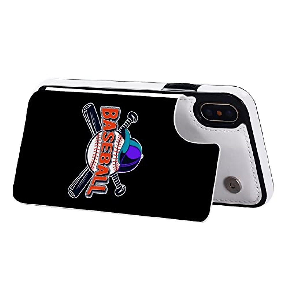 I Love Baseball Wallet Phone Cases Fashion Leather Design Protective Shell Shockproof Cover Compatible with iPhone X/XS
