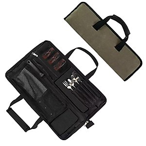Qchengsan Chef’s Knife Roll Bag, Heavy Duty Waxed Canvas Chef Knife Bag, Portable 13 Slots Chef Knife Case, Multi-function Cutlery Knives Pouch Holder Knife Wrap Wallet Tool Roll