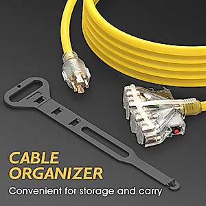 TOOLIOM Generator Extension Power Cord 25 Feet NEMA L14-30P to Four 5-20R/5-15R 30A 125/250 Volt 7500 Watts 4 Prong 10 Gauge Fan-Style Generator Cable with Protector Breaker