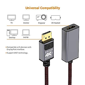 Cubilux Unidirectional DisplayPort to HDMI Converter, Active DP Male(Laptop, Graphics Card) to HDMI Female(Monitor, TV) Adapter Compatible with Dell HP Asus Lenovo Computer, PC, Display, Projector