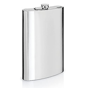 Maxam Jumbo Stainless Steel Flask, Dishwasher Safe Extra Large Drinking Flask, Polished Silver, 64 Ounce Capacity