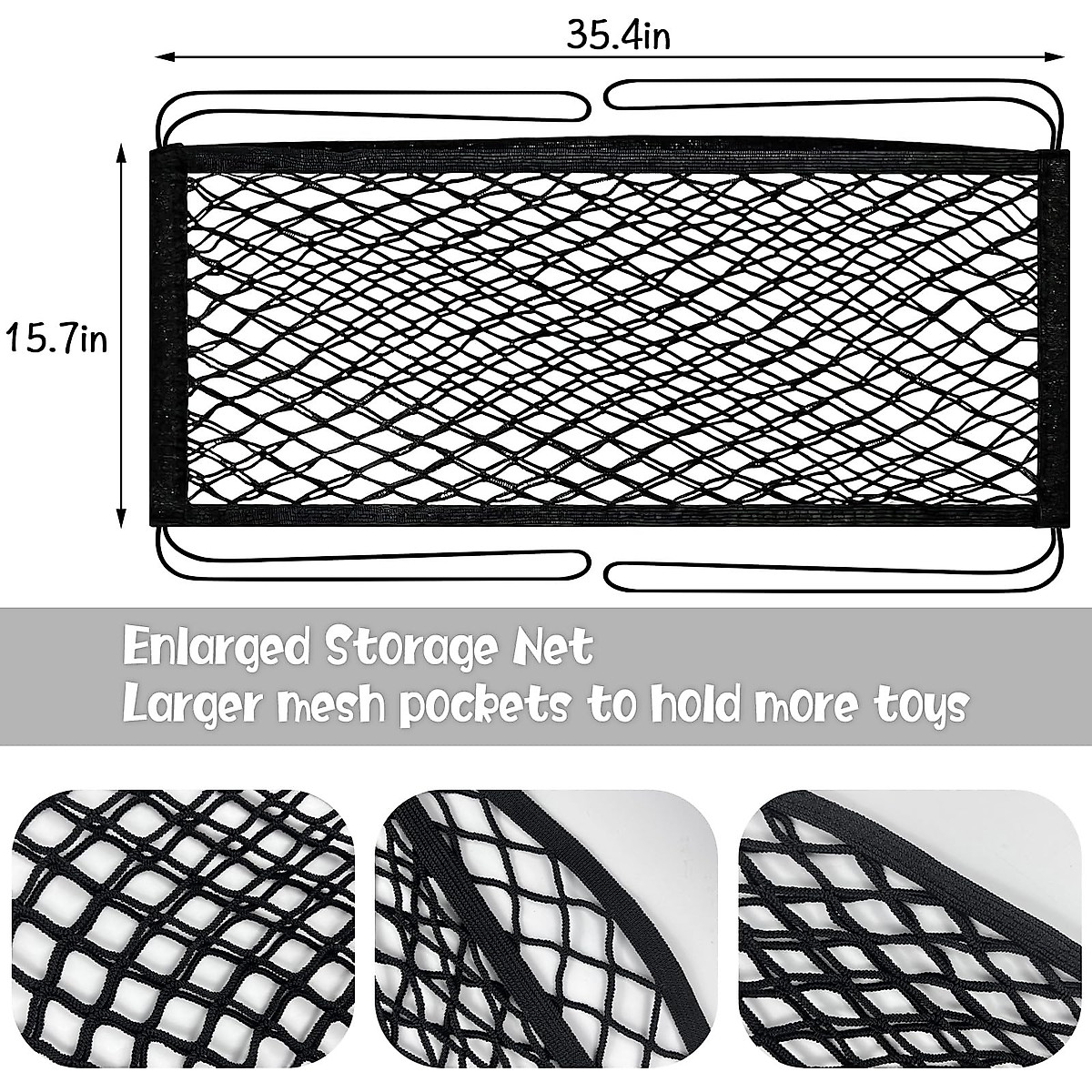 Stuffed Animal Net, Bedside Stuffed Animal Storage Net, Storage Net with Tether for Stuffed Animal Toys, Elastic Bedside Stuffed Animals Net or Hammock with Tether, Expand to 35 Inch 90cm (Black)