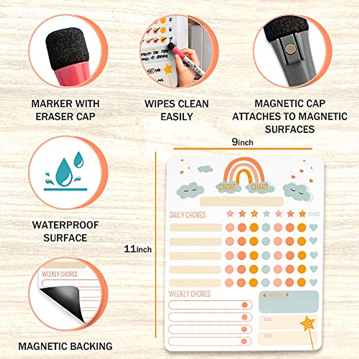 Magnetic Dry Erase Chore Chart for Kids - Perfect to Motivate Your Kids - Simplified 9” x 11” Reward and Behavior Chart for Your Fridge - Teach Responsibility at Home in a Motivating and Simple Way