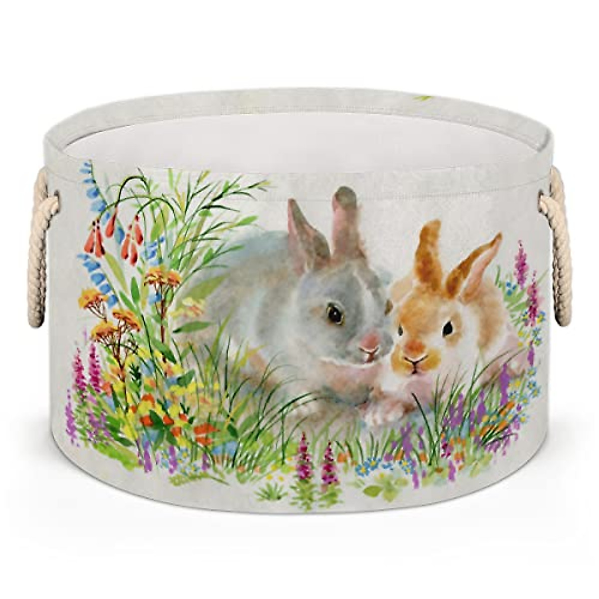 Easter Bunny Rabbit Eggs (12) Large Round Baskets for Storage Laundry Baskets with Handles Blanket Storage Basket for Bathroom Shelves Bins for Organizing Nursery Hamper Girl Boy