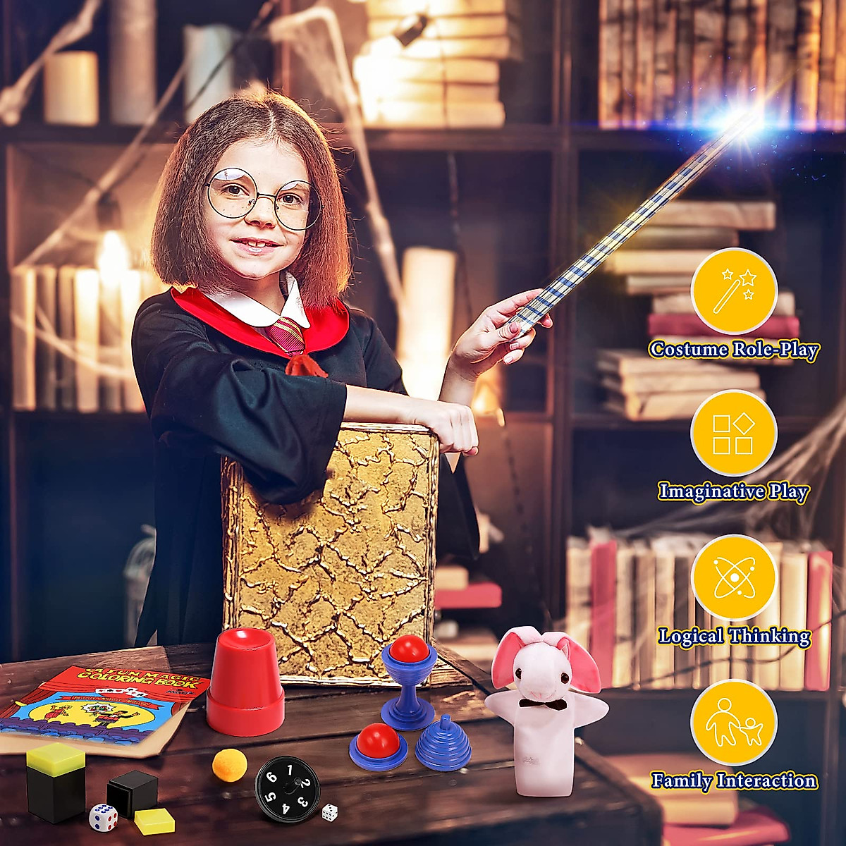 Skirfy Magic Tricks-Magic Kit for Kids Age 6-8,Magic Set with Magician Costume,Magic Wand, for Kids Boys Girls Ages 6 7 8 9 10 11 12