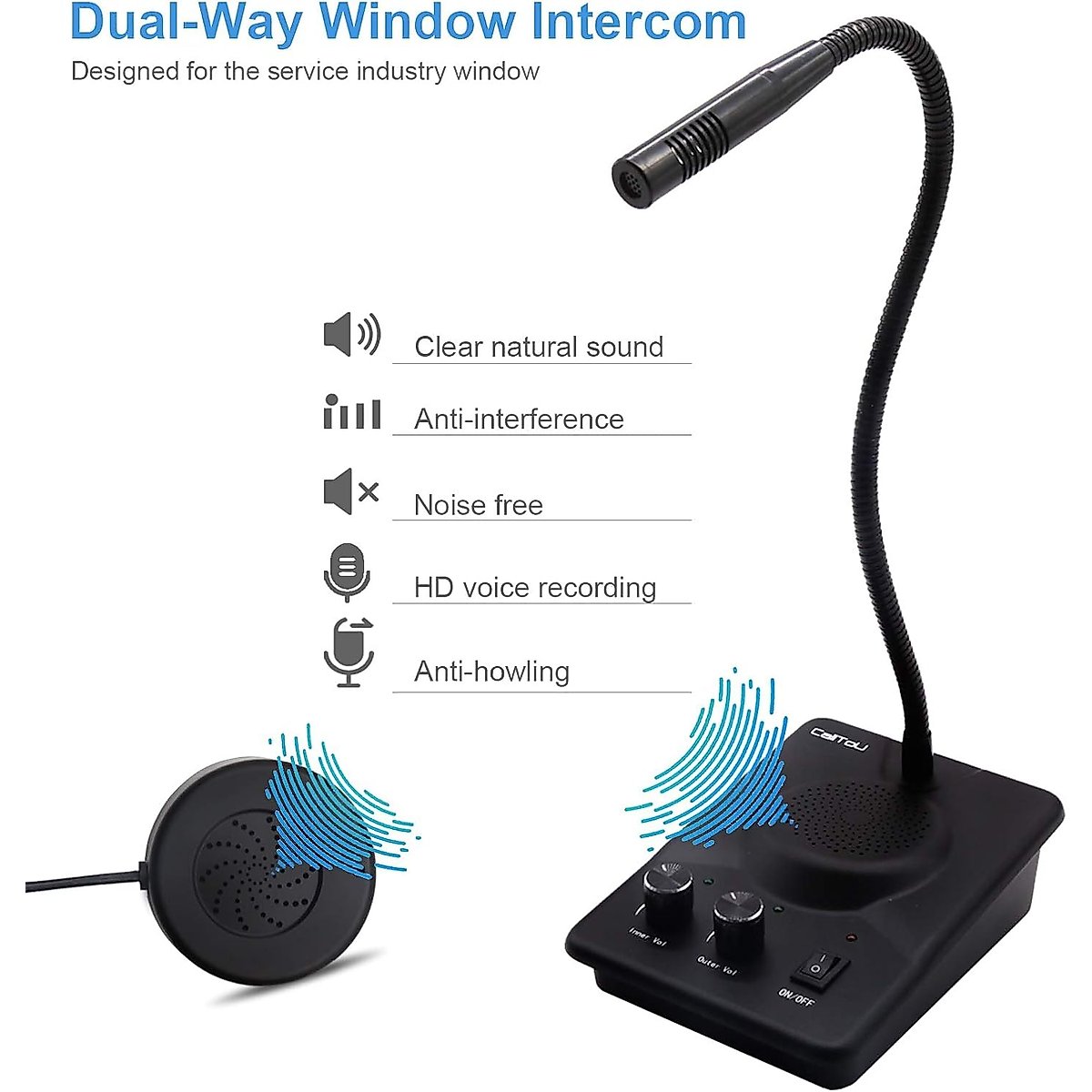 CallToU Window Speaker Intercom System,Dual Way Anti-Interference Intercommunication Microphone Talk Through Glass Window,for Business,Bank,Office,Hospital,Counter,Store,Station,School and More